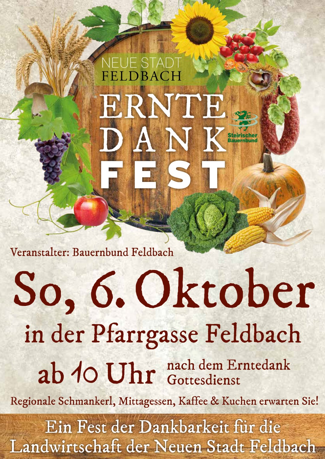 Erntedankfest, Sonntag, 6. Oktober 2019, ab 10 Uhr, in der Pfarrgasse ...